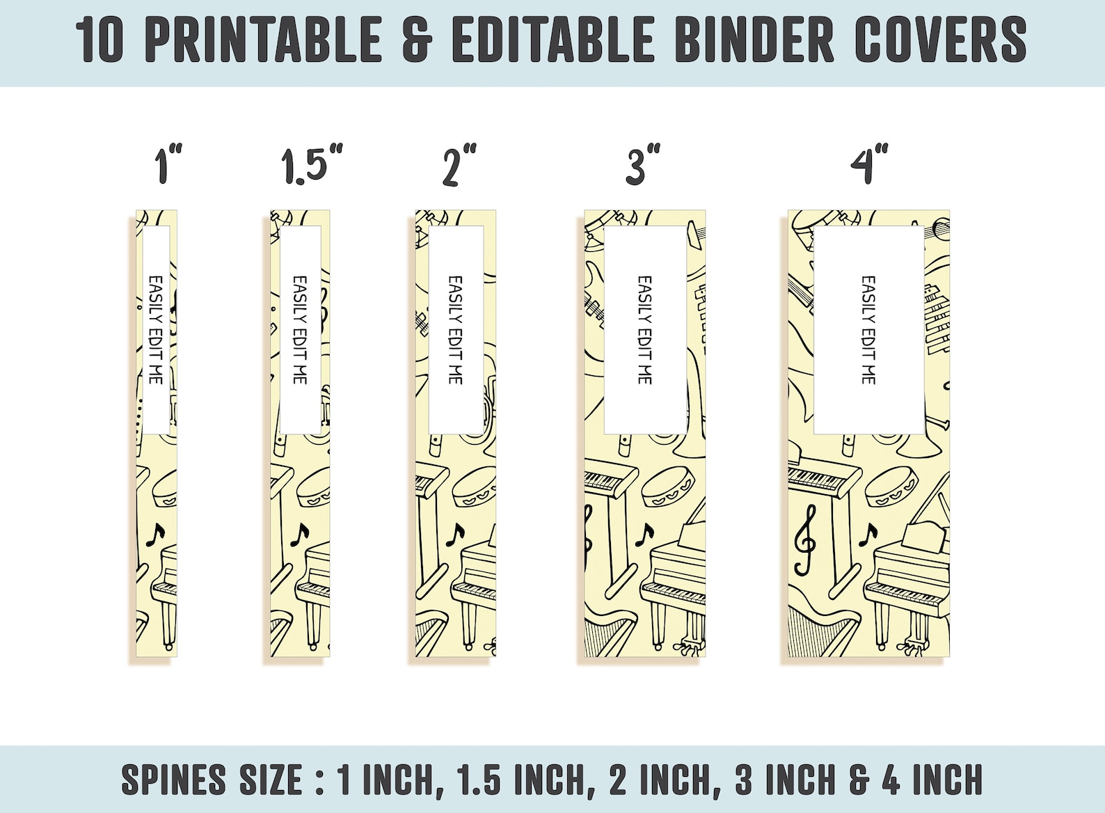 Binder Cover Music 10 Printable/editable Coversspines - Etsy