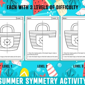 Summer Symmetry Worksheet, Summer Math Lines of Symmetry Art Activity ...