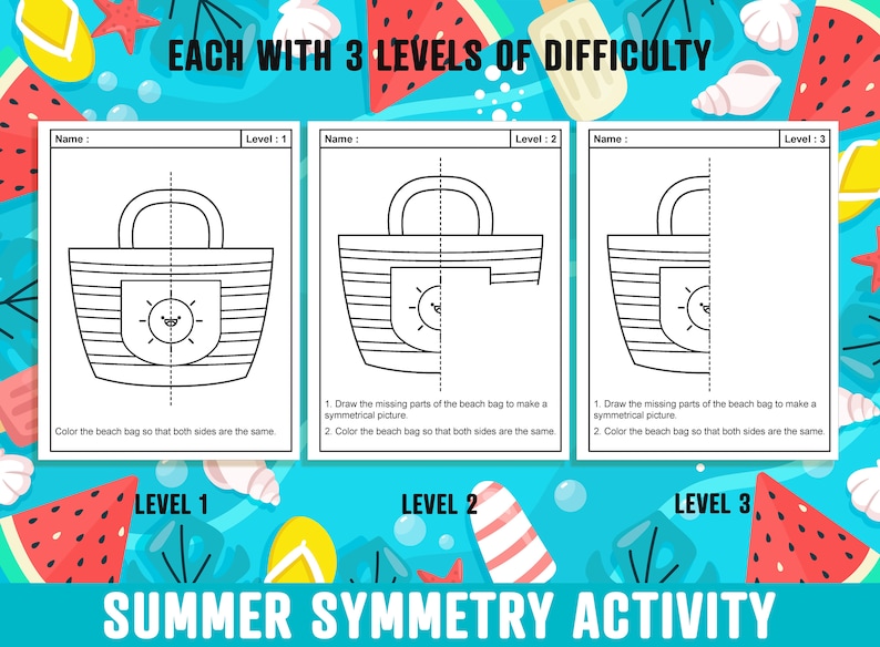 Summer Symmetry Worksheet Summer Math Lines of Symmetry Art - Etsy