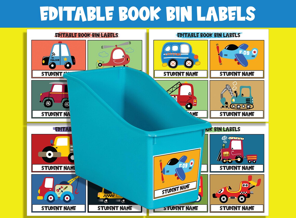 Editable Vehicle Book Bin Labels: 16 Customizable Designs for - Etsy