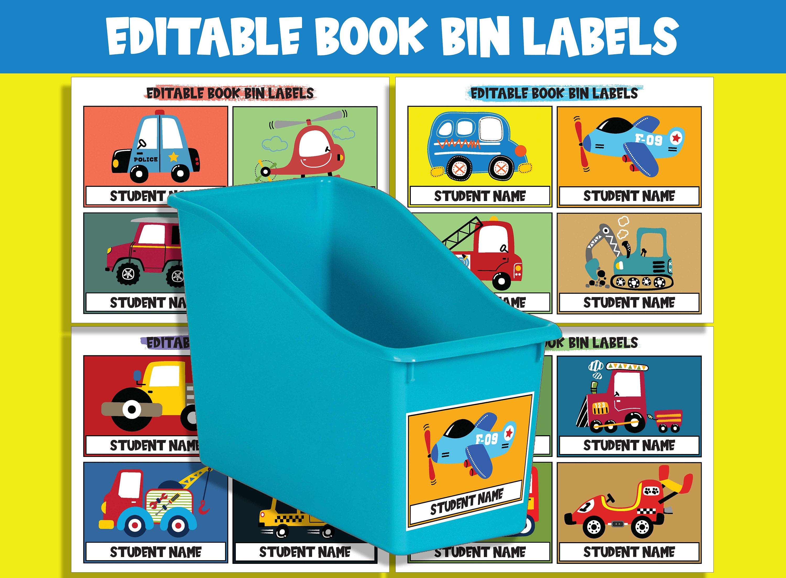 Editable Vehicle Book Bin Labels: 16 Customizable Designs for Perfect ...