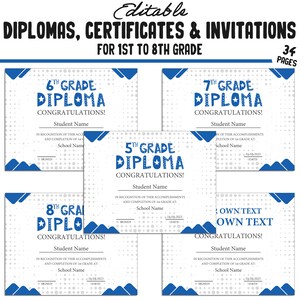 34 First Grade Achievement Diplomas, 1st-8th Grade Certificates, and ...