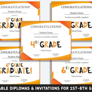 Editable 6th Grade Awards, 1st to 8th Grade Diploma, Certificate of ...