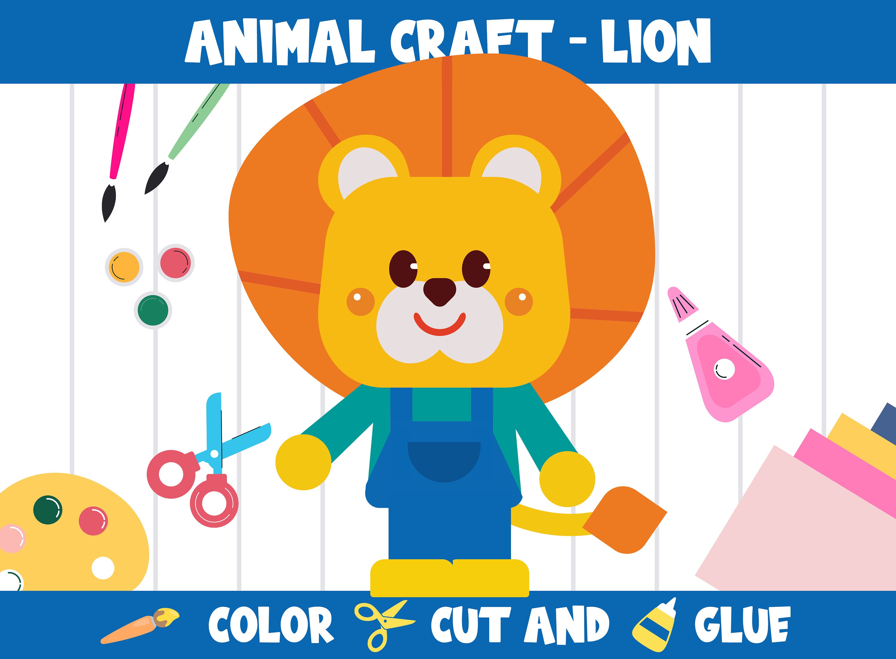 Animal Craft Activity Lion : Color, Cut, and Glue for Prek to 2nd Grade ...