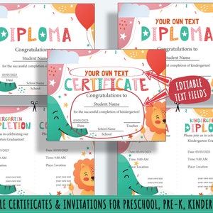 Diploma, Certificate, and Invitation Template for Kids With Animals ...