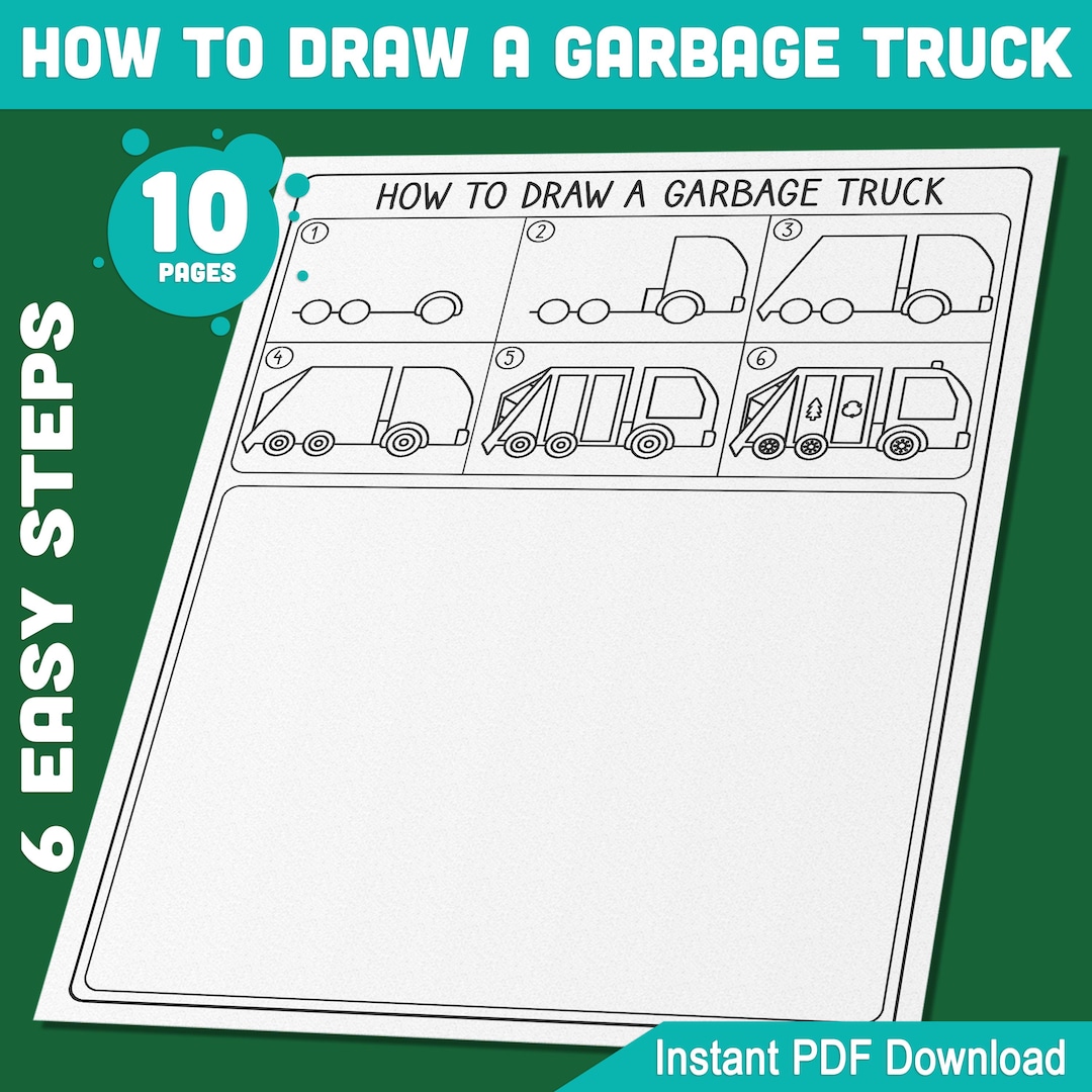 Learn How to Draw a Garbage Truck for Kids: 5-page Step-by-step Drawing ...