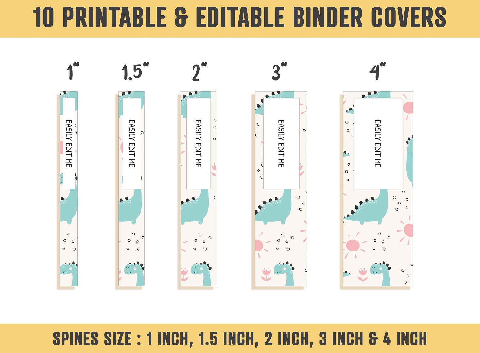 Dinosaur Binder Cover for Boys/girls, 10 Printable & Editable Binder ...