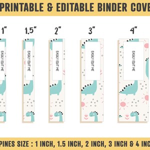 Dinosaur Binder Cover for Boys/girls, 10 Printable & Editable Binder ...