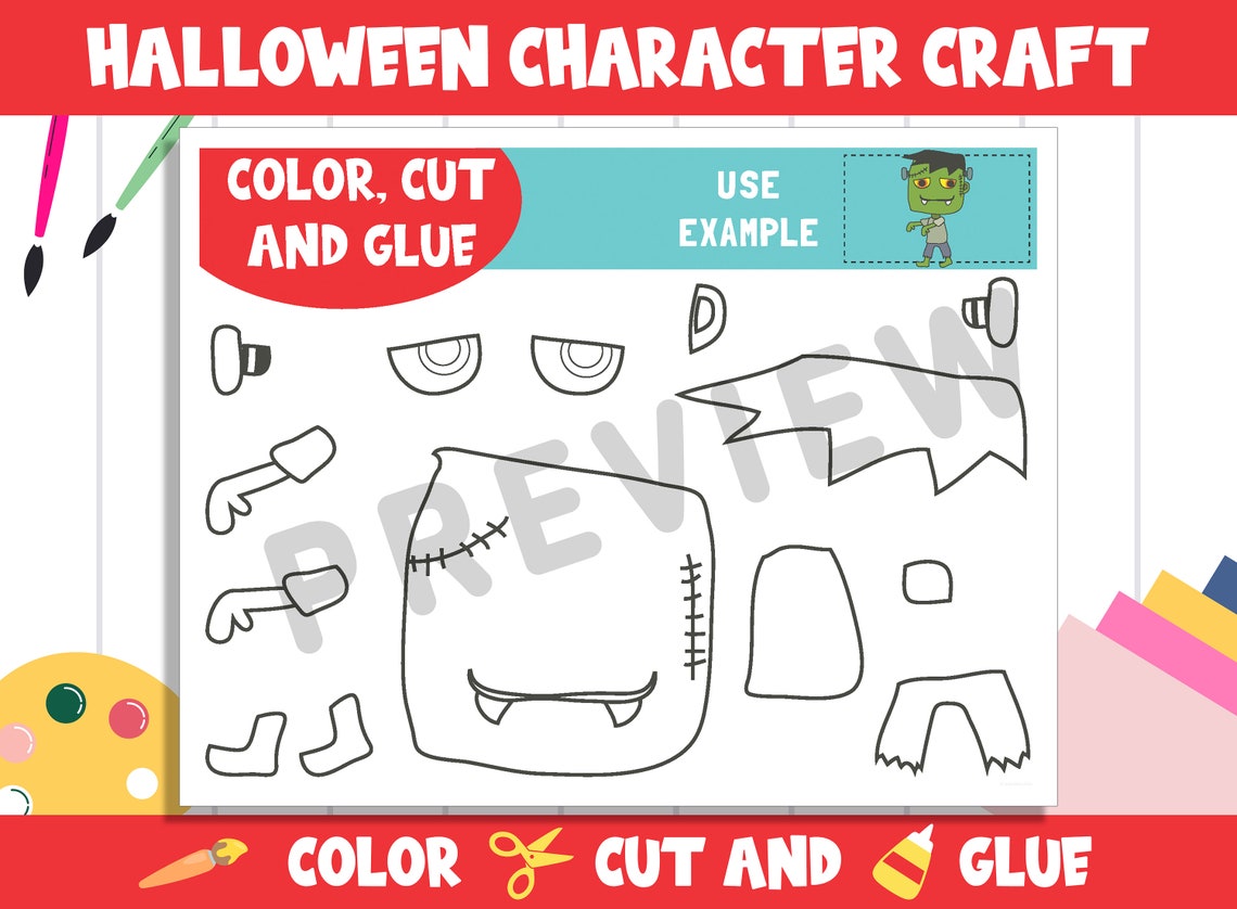 Halloween Character Craft Activity Color, Cut, and Glue for Prek to 2nd ...
