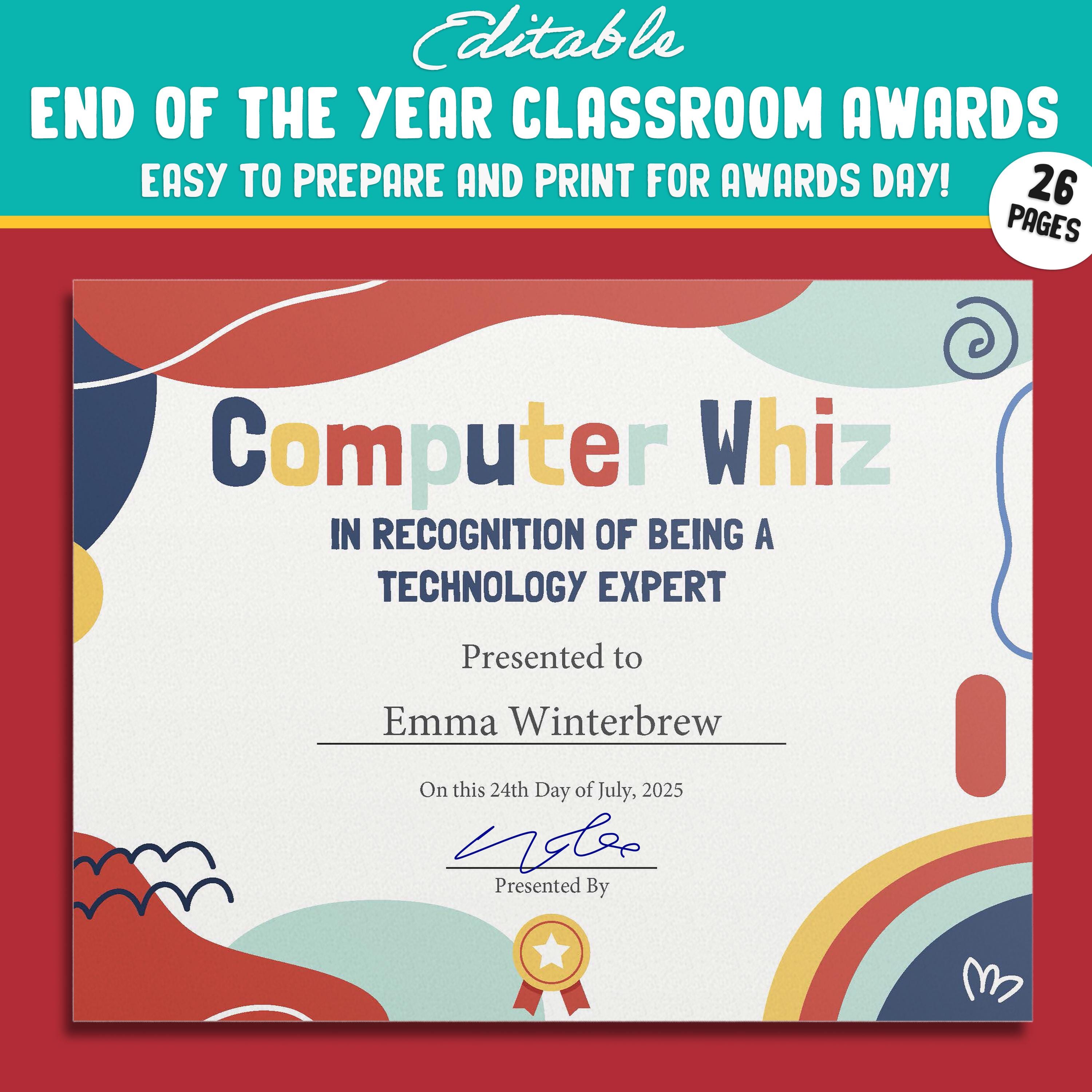 Editable Classroom Certificates End of the Year Awards Student ...