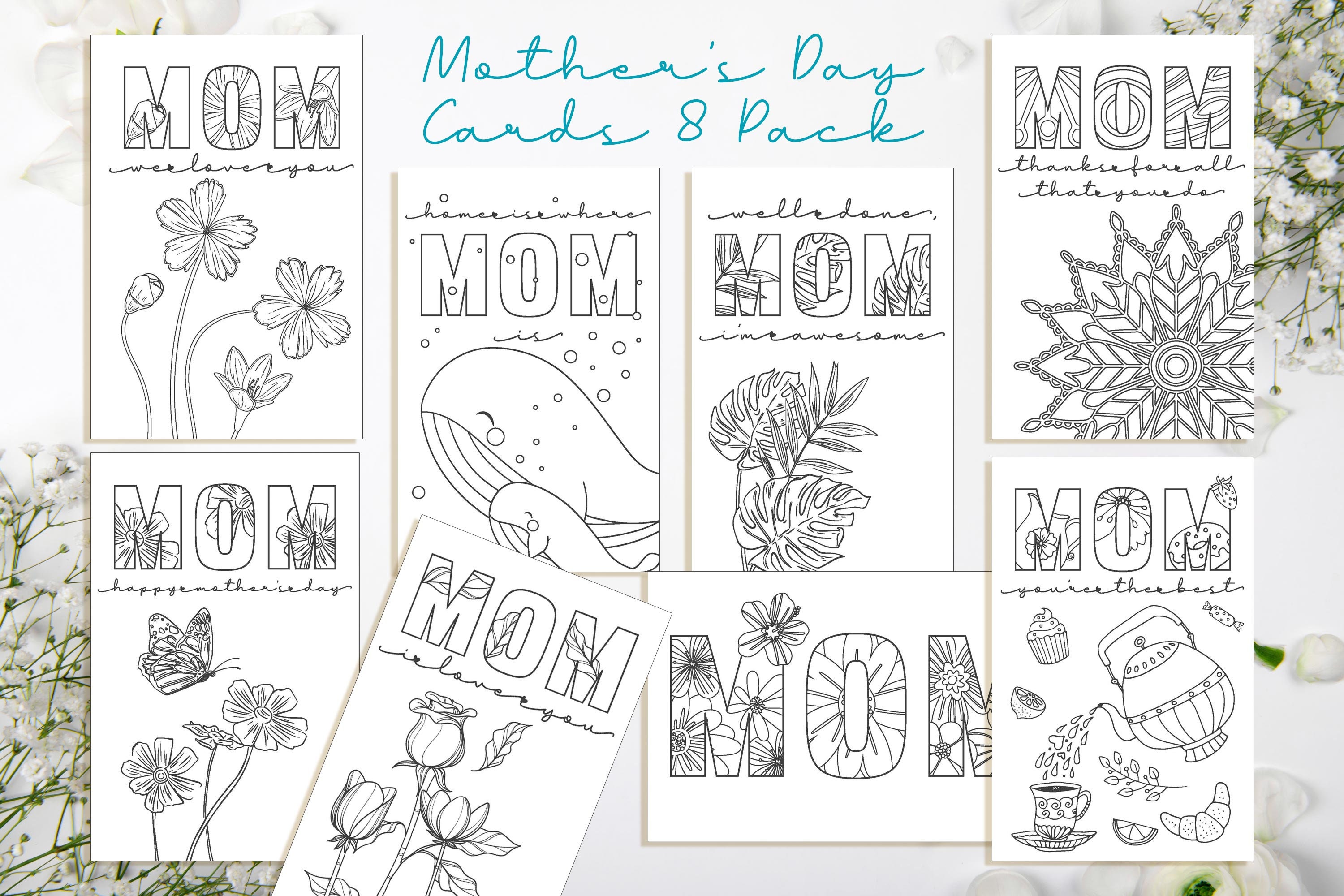 Mother's Day Coloring Cards Printable Card for Mom - Etsy