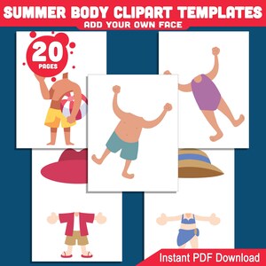 Summer Body Clipart Templates: Add Your Photo Face, 20 Printable ...