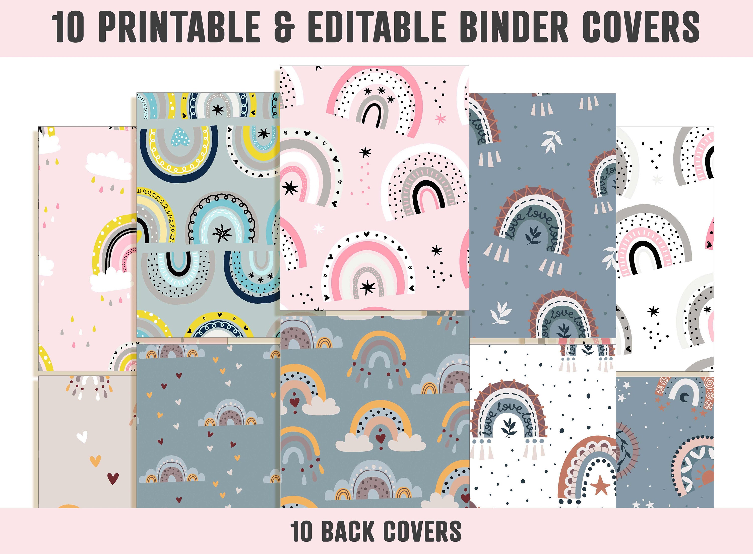 Rainbow Binder Covers, 10 Printable/editable Binder Covers & Spines ...