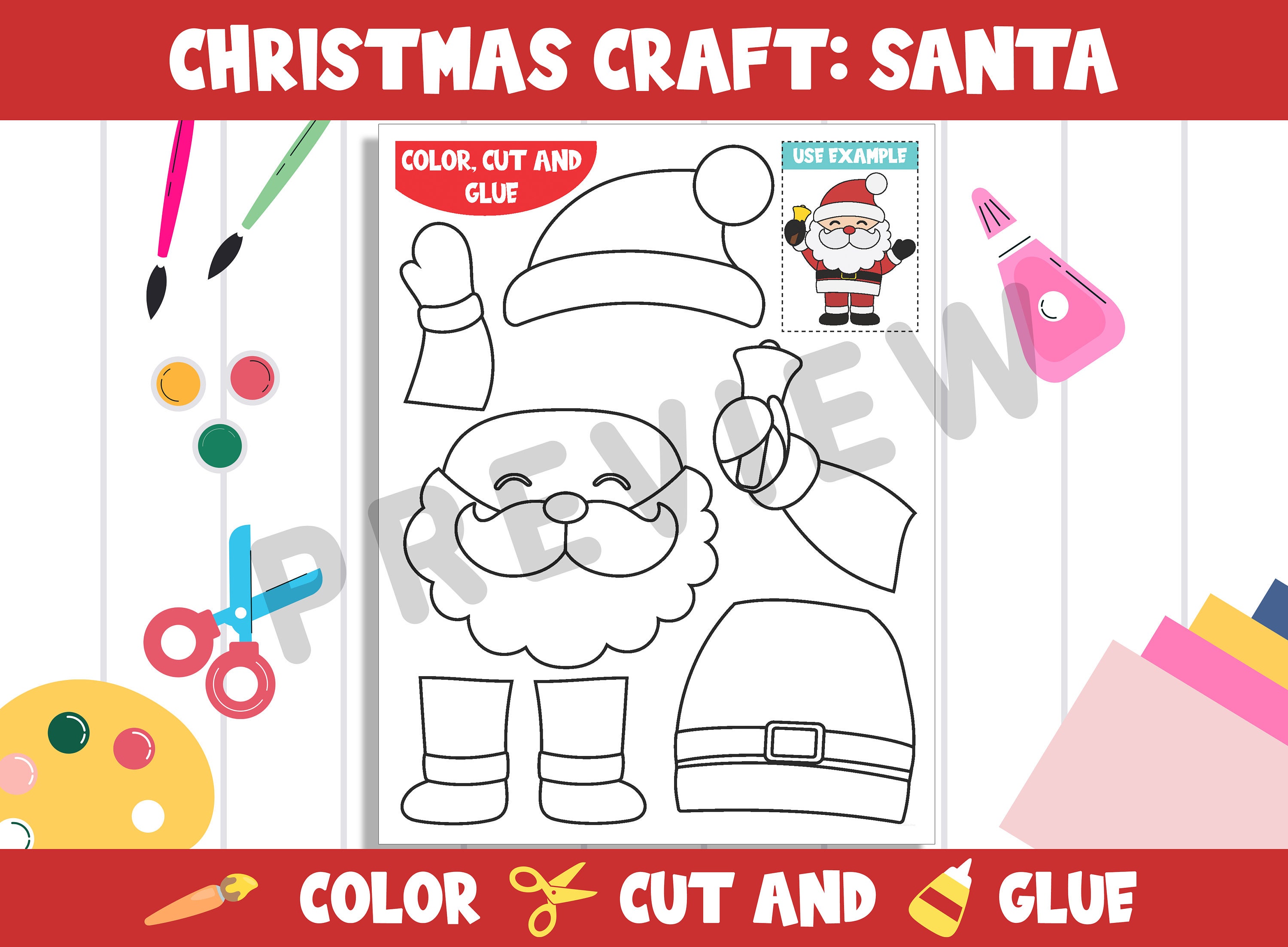 Christmas Crafts for Kids: Santa Claus - Color, Cut, and Glue for Prek ...