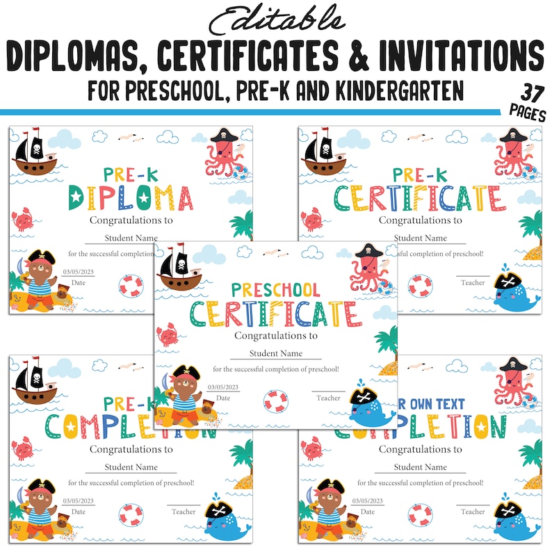 Printable / Editable Kindergarten, Pre-k, Preschool Completion ...
