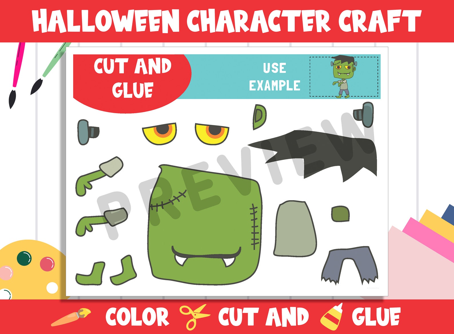 Halloween Character Craft Activity Color, Cut, and Glue for Prek to 2nd ...