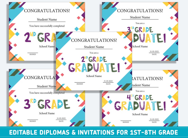 Editable 3rd Grade Diploma, 1st to 8th Grade Diploma, Certificate of ...