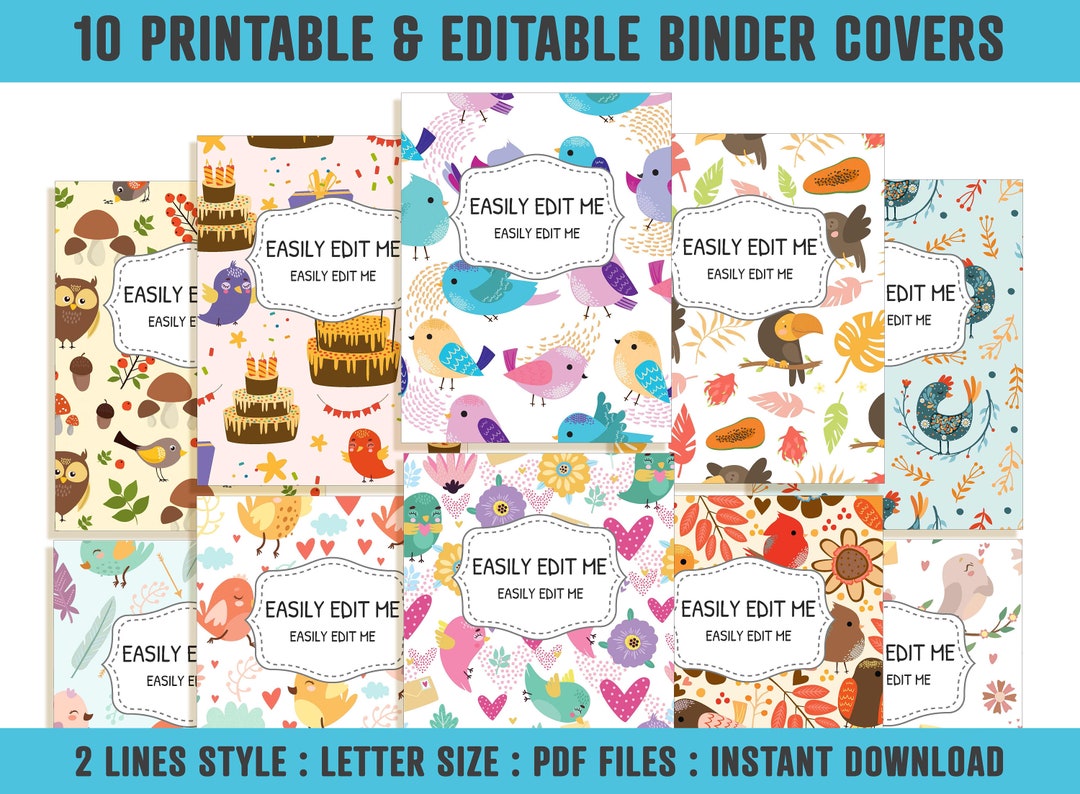 Binder Cover Printable Editable, 10 Coversspines, Binder Insert ...