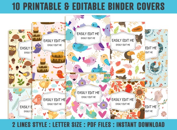 Binder Cover Printable Editable 10 Coversspines Binder | Etsy