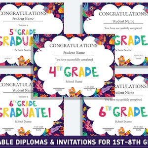 Editable 4th Grade Certificate, 1st to 8th Grade Diploma, Certificate ...