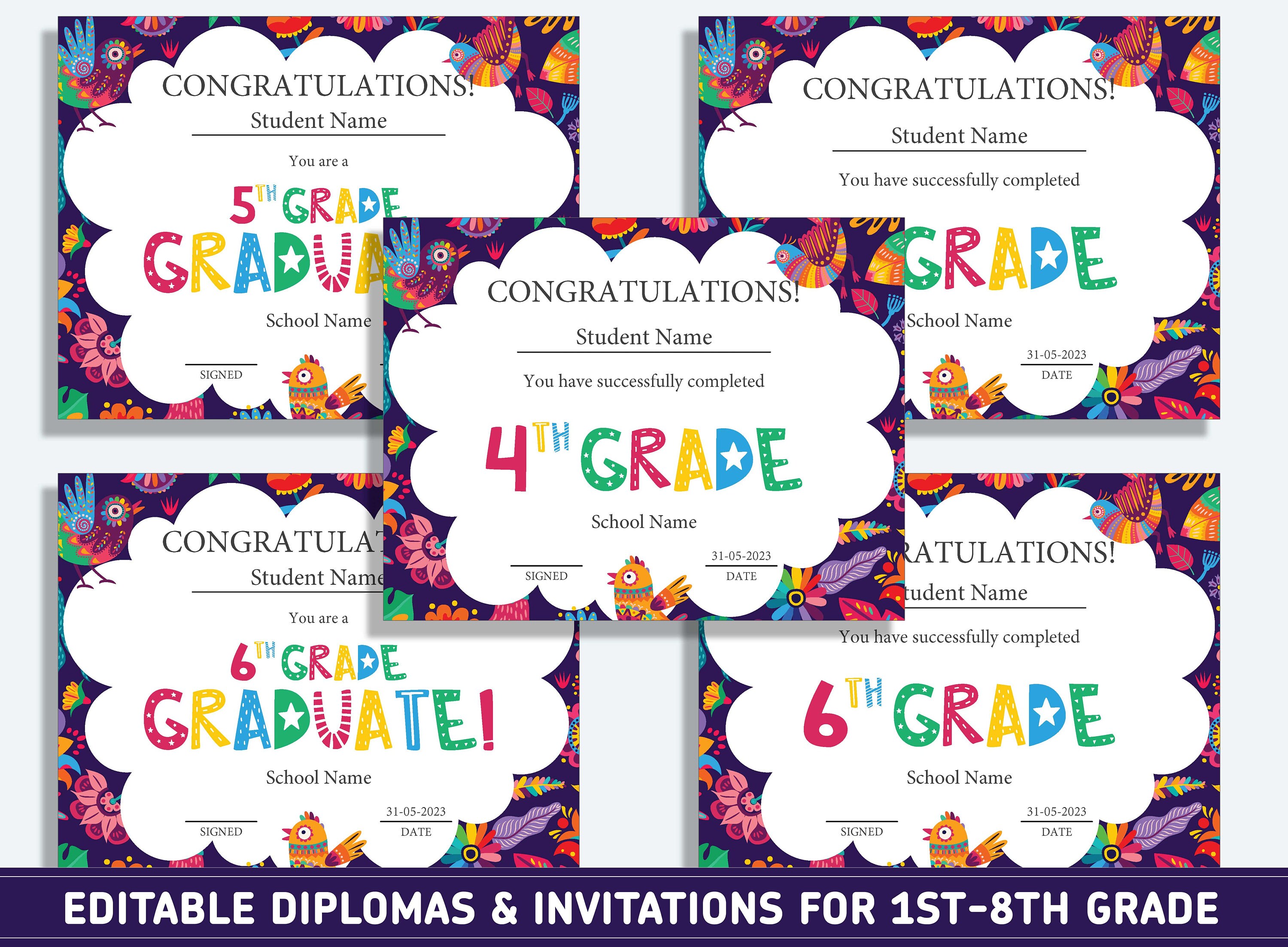 Editable 4th Grade Certificate 1st to 8th Grade Diploma - Etsy
