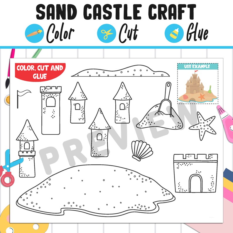 Sandcastle Craft: Build a Sandcastle Summer Activity for Kids Color ...