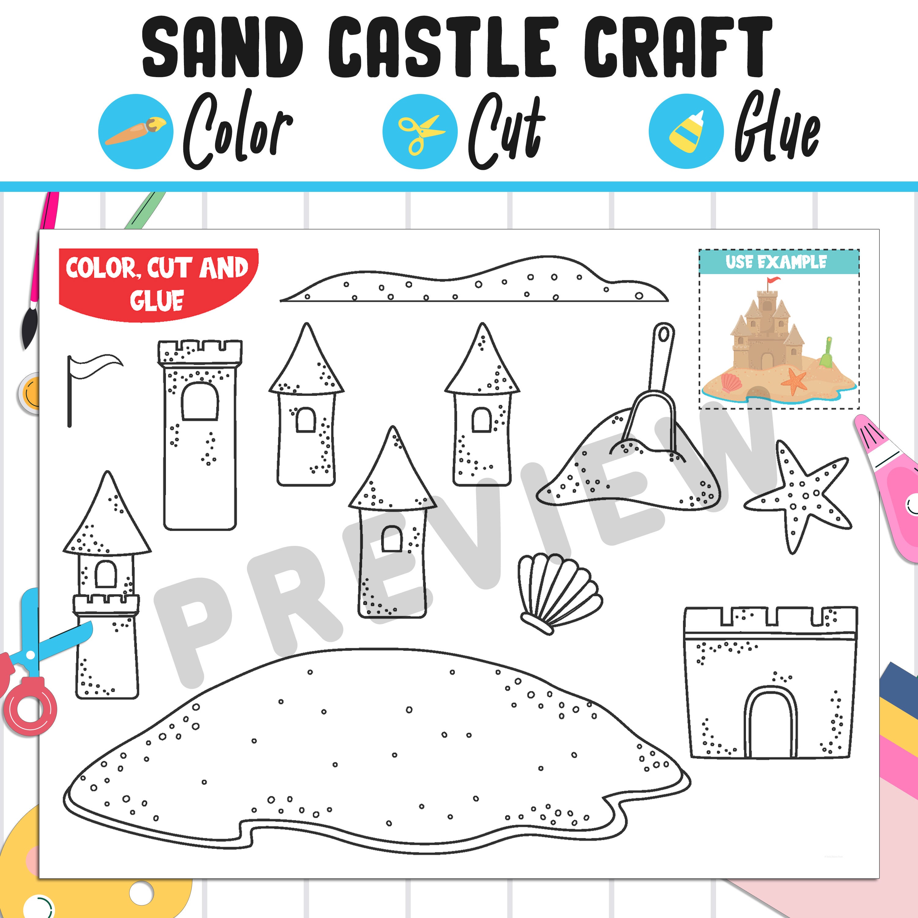 Sandcastle Craft: Build a Sandcastle Summer Activity for Kids Color ...