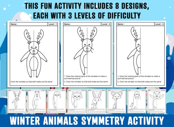 Winter Animals Symmetry Worksheet Arctic Animals Theme Lines - Etsy