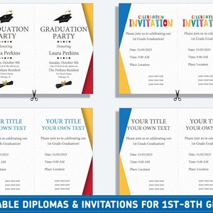 Editable 2nd Grade Graduation Certificate, 1st to 8th Grade Diploma ...