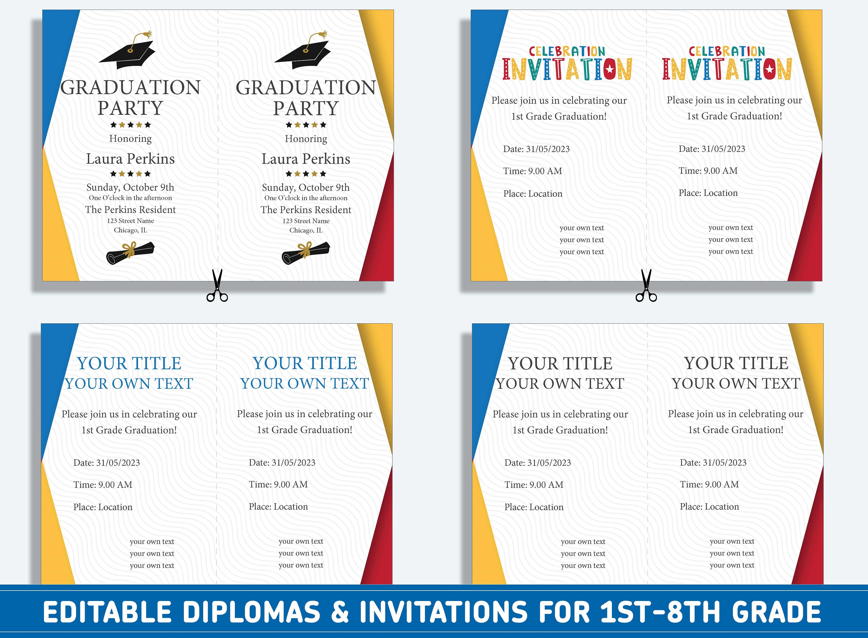 Editable 2nd Grade Graduation Certificate, 1st to 8th Grade Diploma ...