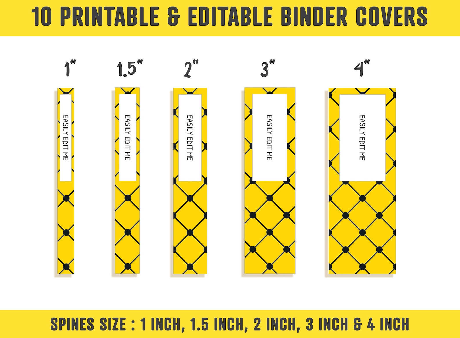 Yellow and Black Binder Cover, 10 Printable & Editable Binder Covers ...