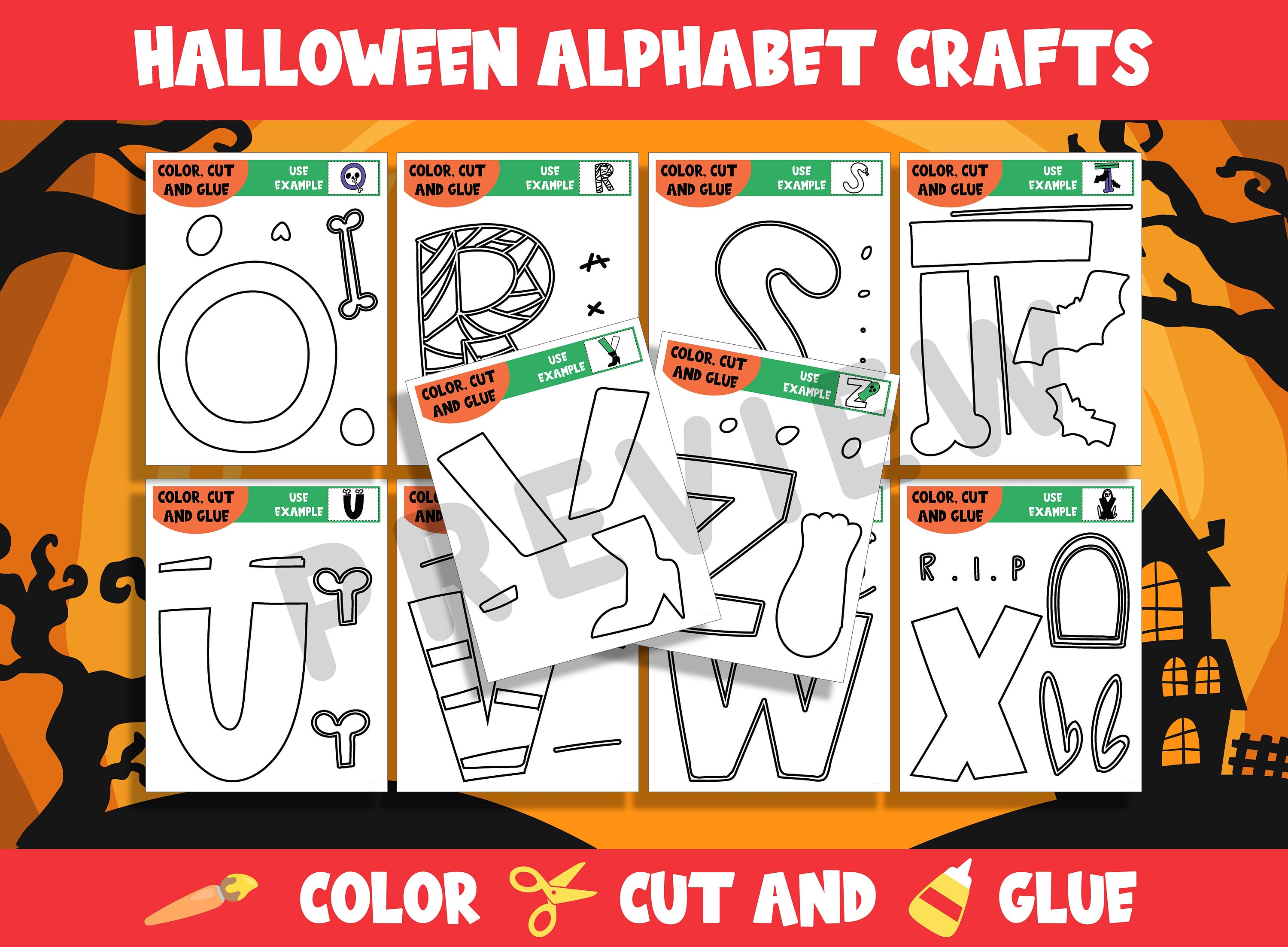 Halloween Alphabet Activities, Spooky ABC Crafts, 53 Pages, A-Z, Color ...