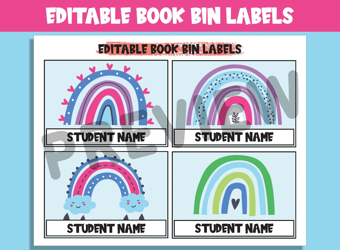 Editable Rainbow Book Bin Labels: 16 Customizable Designs for Perfect ...