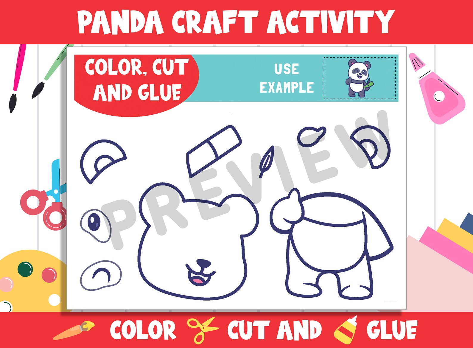 Cute Panda Craft Activity - Color, Cut, and Glue for Prek to 2nd Grade ...