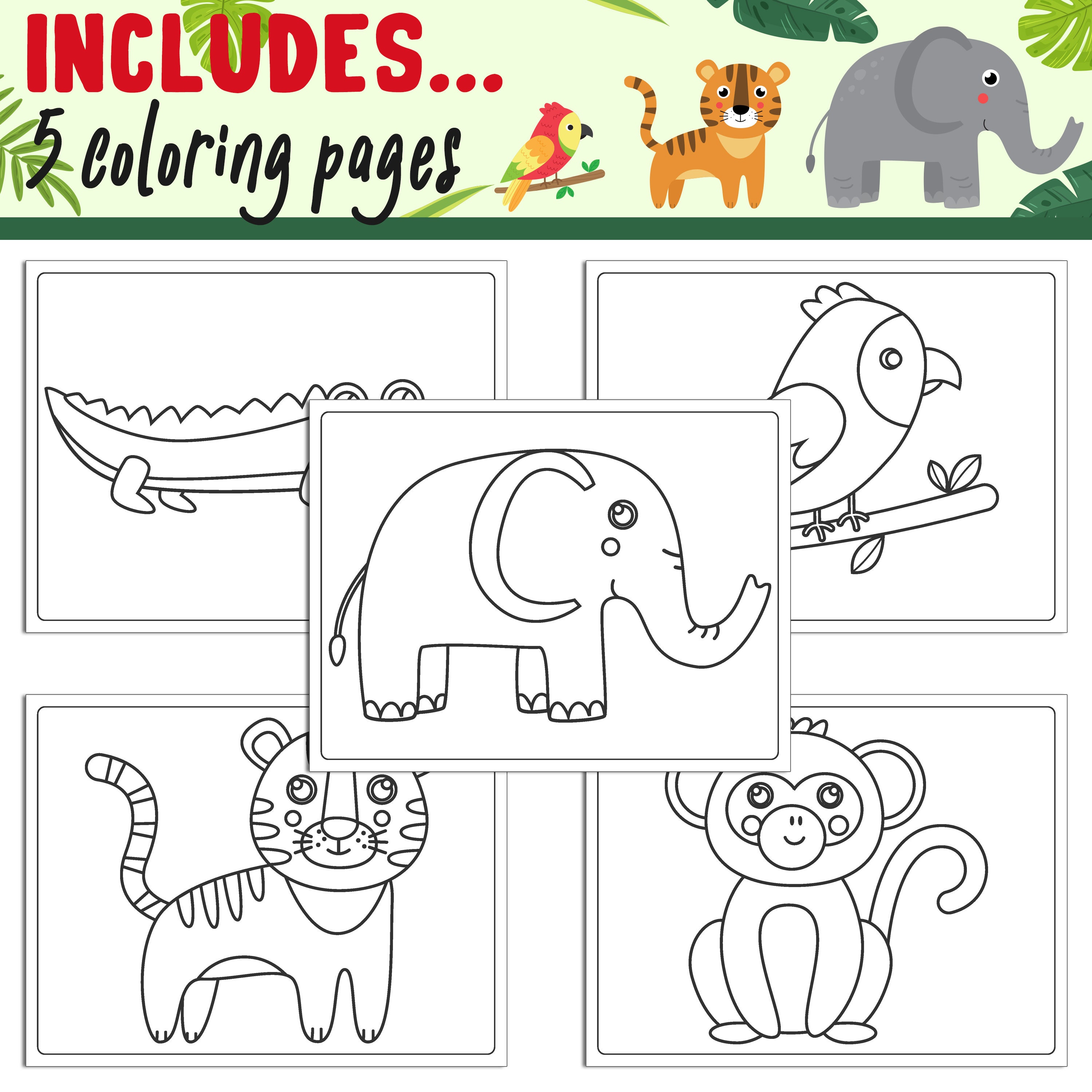Learn How to Draw a Jungle Animal: Directed Drawing Step by Step Tutorial, Includes 5 Coloring ...