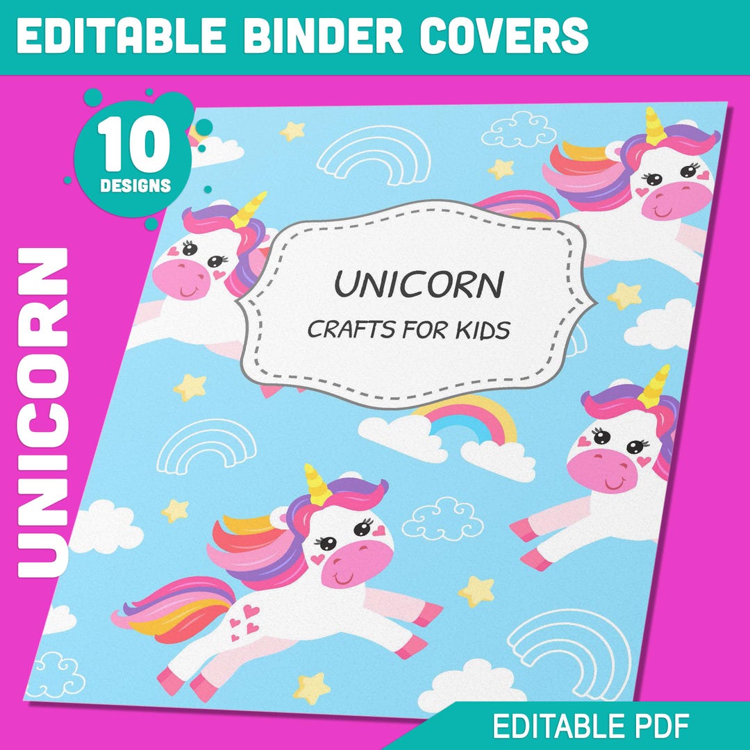 Colorful Unicorn Binder Cover, 10 Printable & Editable Covers + Spines ...