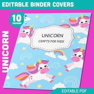 Colorful Unicorn Binder Cover, 10 Printable & Editable Covers + Spines ...