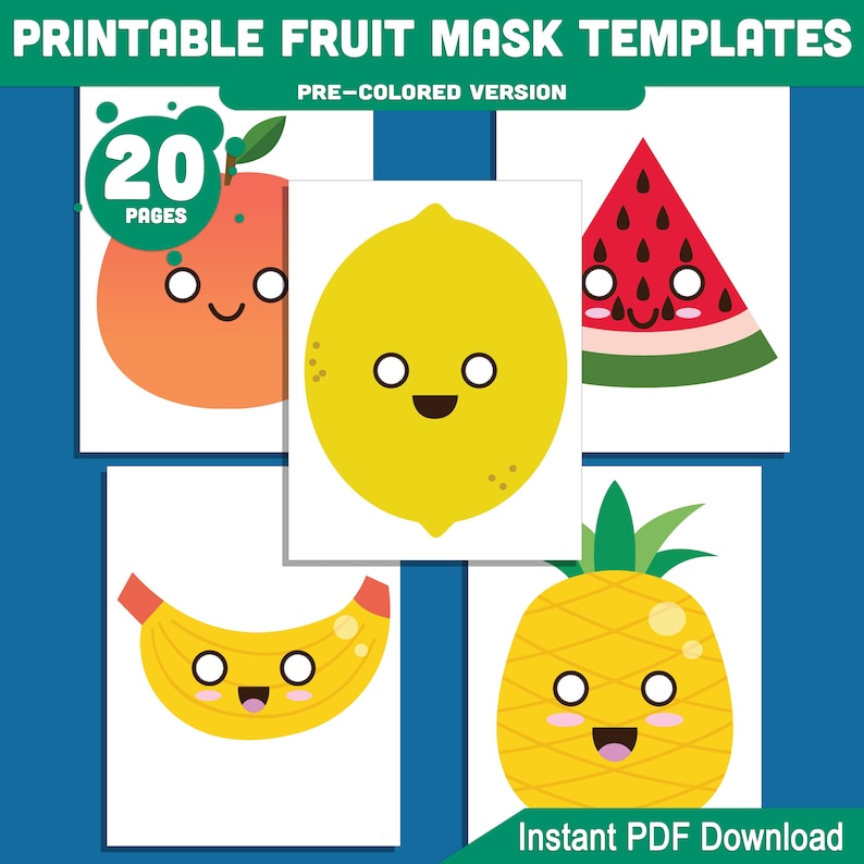 Printable Fruit Mask Templates: 20 Fun DIY Crafts for Kids, Pre-colored ...