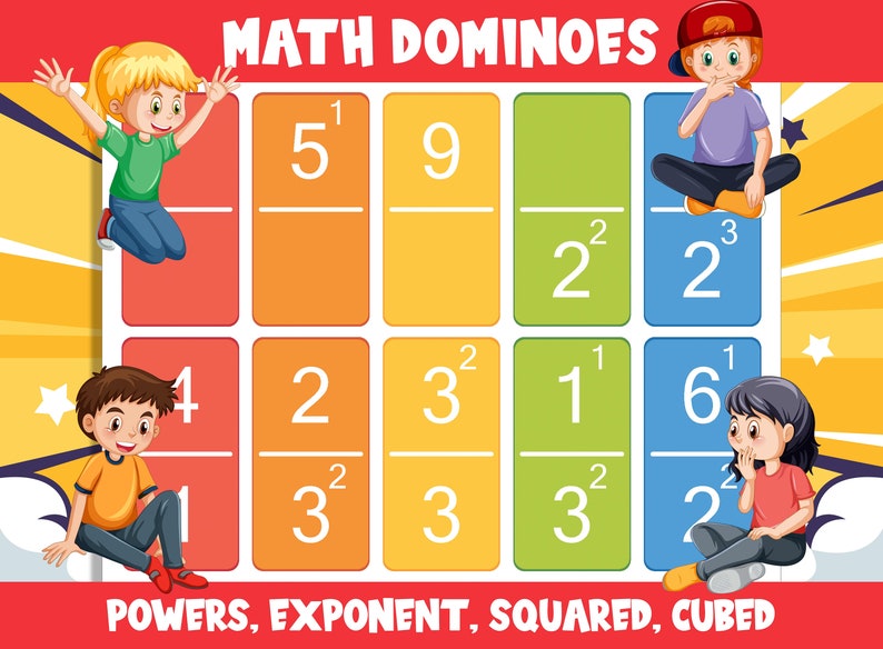 Printable Math Dominoes powers Exponent Squared Cubed 55 - Etsy
