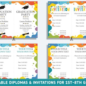 Editable 2nd Grade Graduation, 1st to 8th Grade Diploma, Certificate of ...