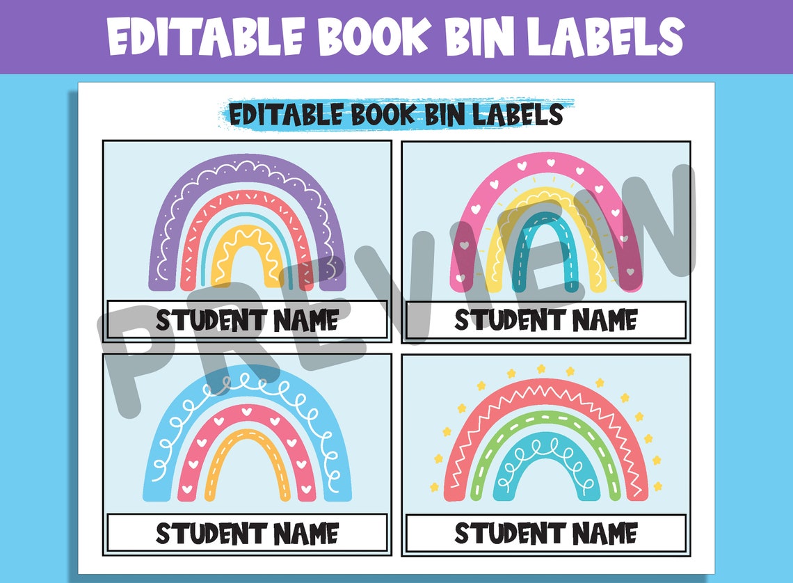 Editable Boho Rainbow Book Bin Labels: 16 Customizable Designs - Etsy