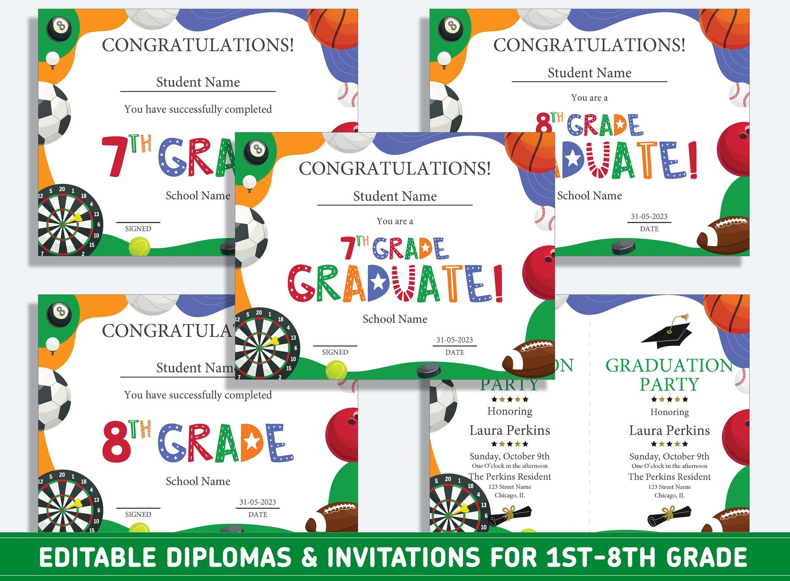 Editable 5th Grade Certificate, 1st to 8th Grade Diploma, Certificate ...