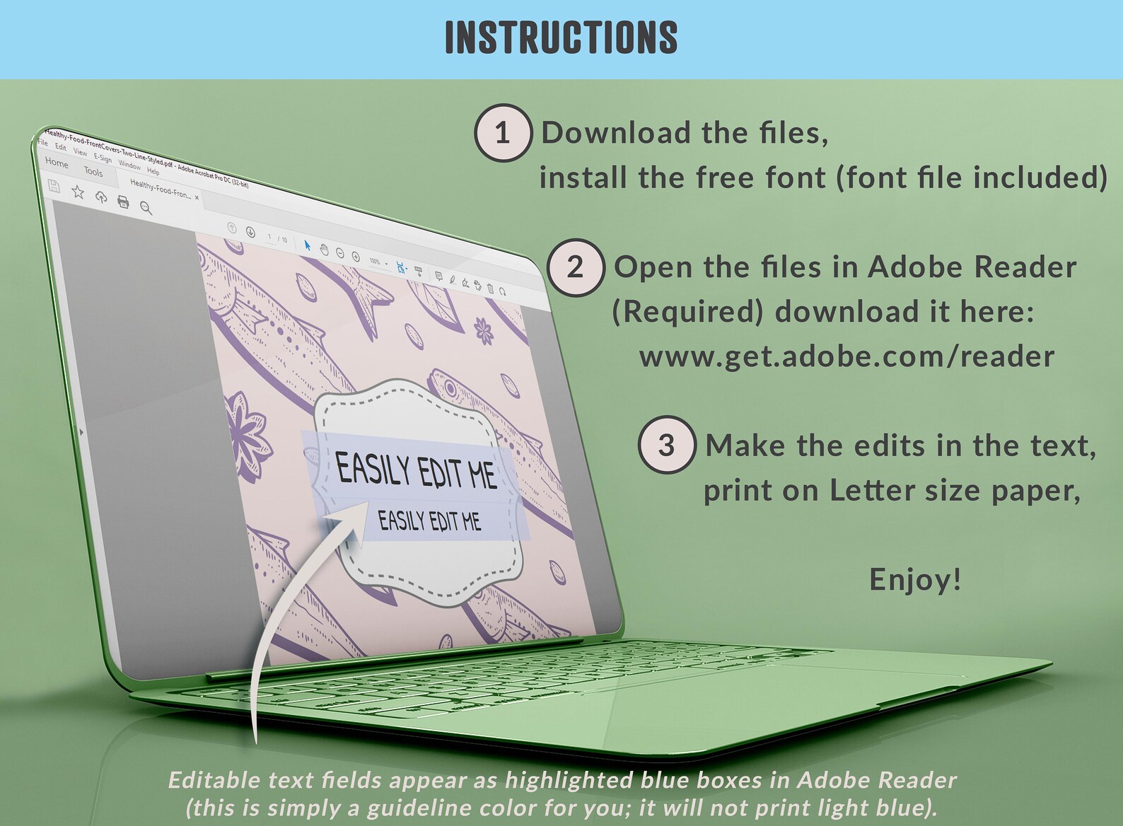 Healthy Food Binder Cover 10 Printable & Editable Binder - Etsy