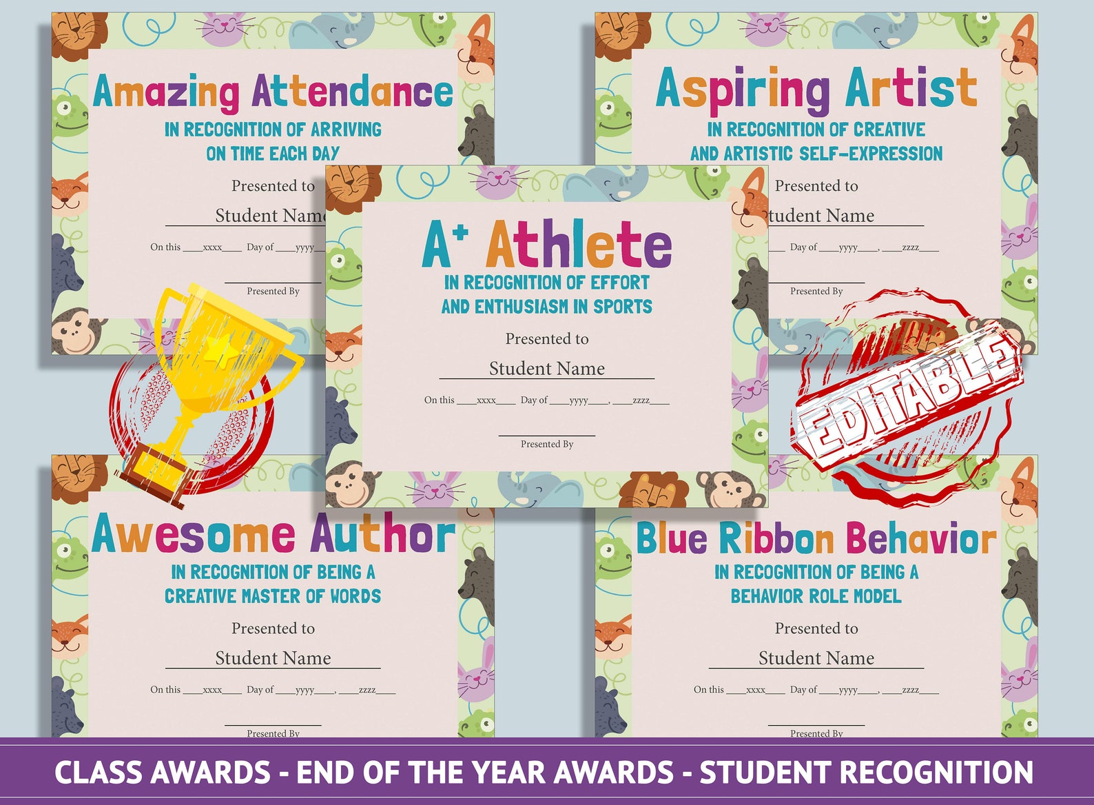 Editable Classroom Awards End of the Year Awards Student Recognition ...