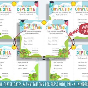 Kindergarten Certificate, Editable Preschool Completion Certificates ...