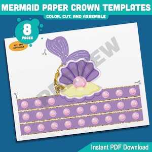 Mermaid Paper Crown Templates – Printable Headband Craft for Kids With ...