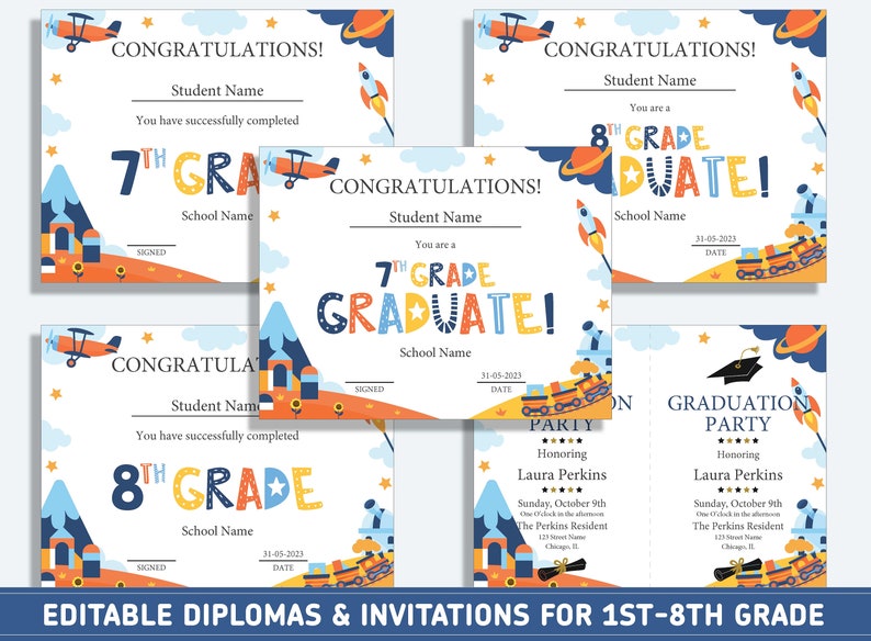Editable 1st Grade Awards, 1st to 8th Grade Diploma, Certificate of ...