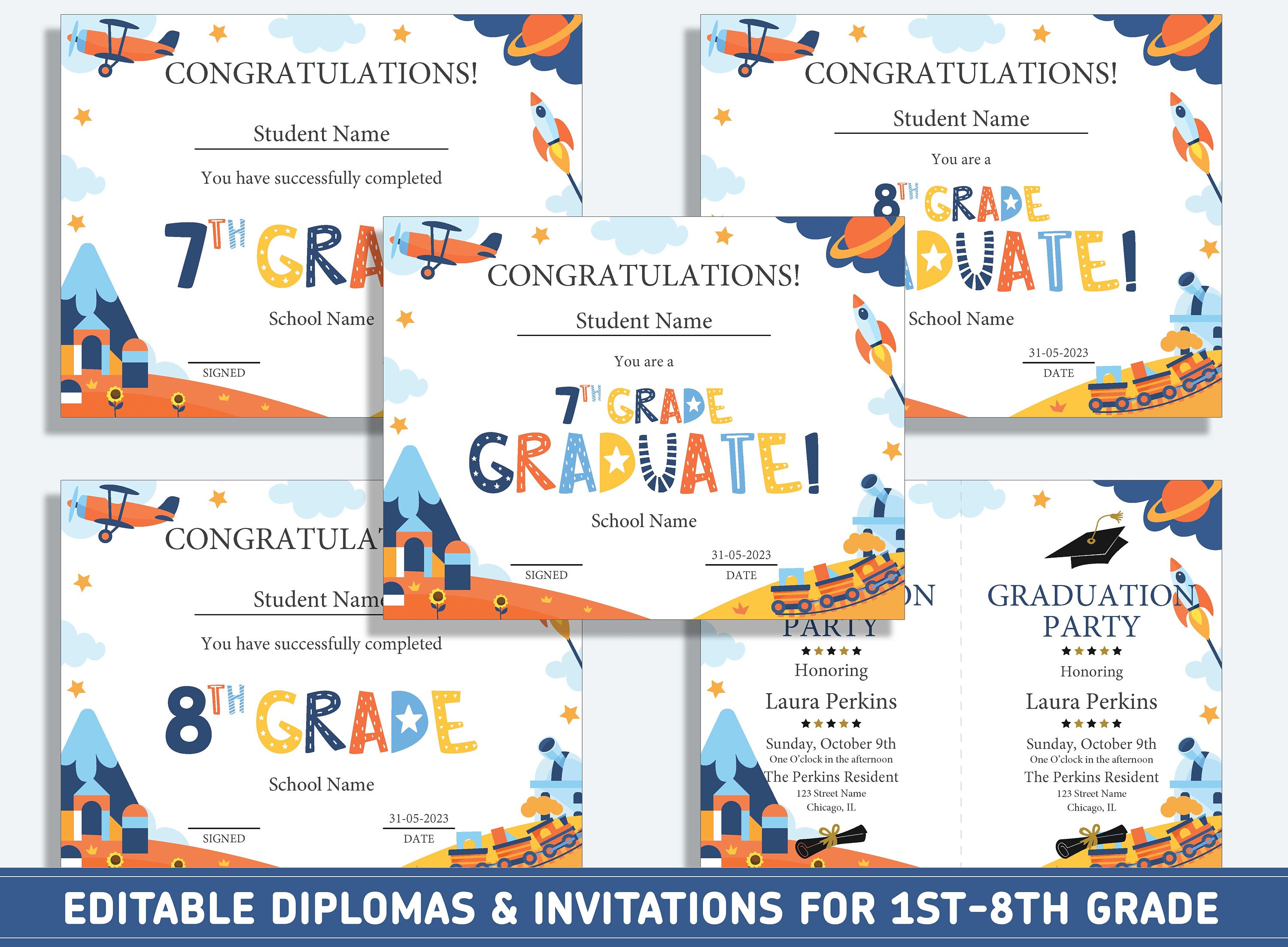 Editable 1st Grade Awards, 1st to 8th Grade Diploma, Certificate of ...