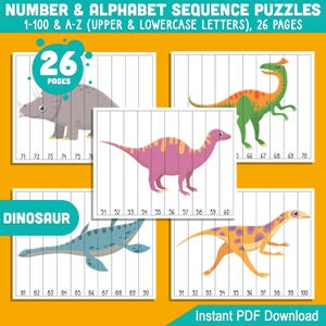 Dinosaur Number and Alphabet Stripe Puzzles: 1-100 and A-Z Printable ...