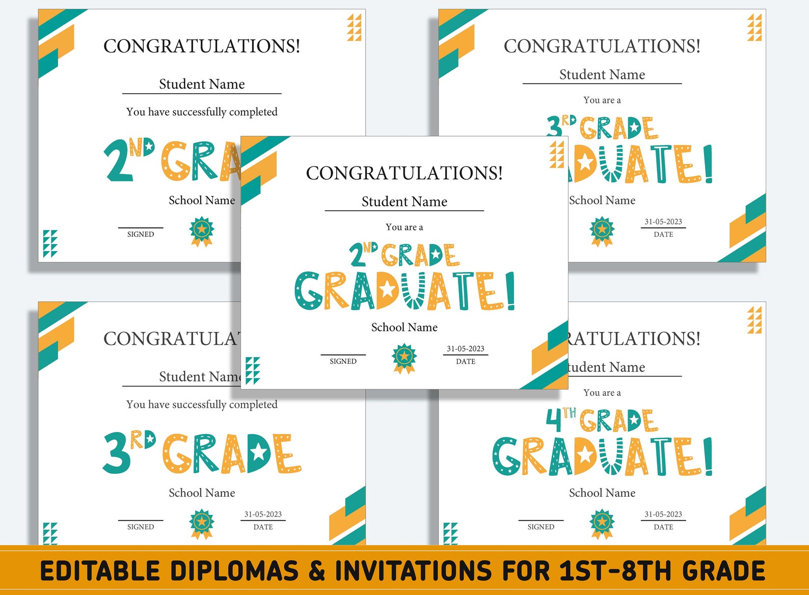 Editable First Grade, Second Grade Diploma Certificate of Completion ...